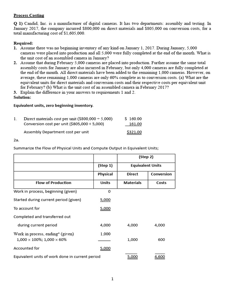 Q & Soln - Process Costing | PDF | Inventory | Cost