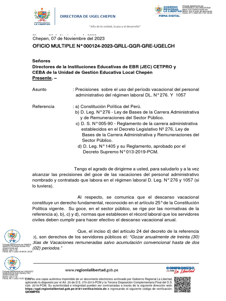 Oficio Multiple-000124-2023-Ggr-Gre-Ugelch | PDF | Servidor (Computación) | Ciencias Políticas