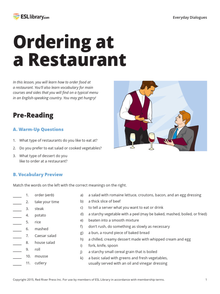 76 - Ordering at A Restaurant - Us | PDF | Salad | French Fries