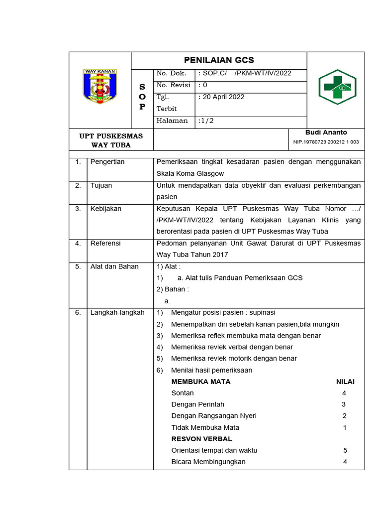 Sop Penilaian GCS | PDF