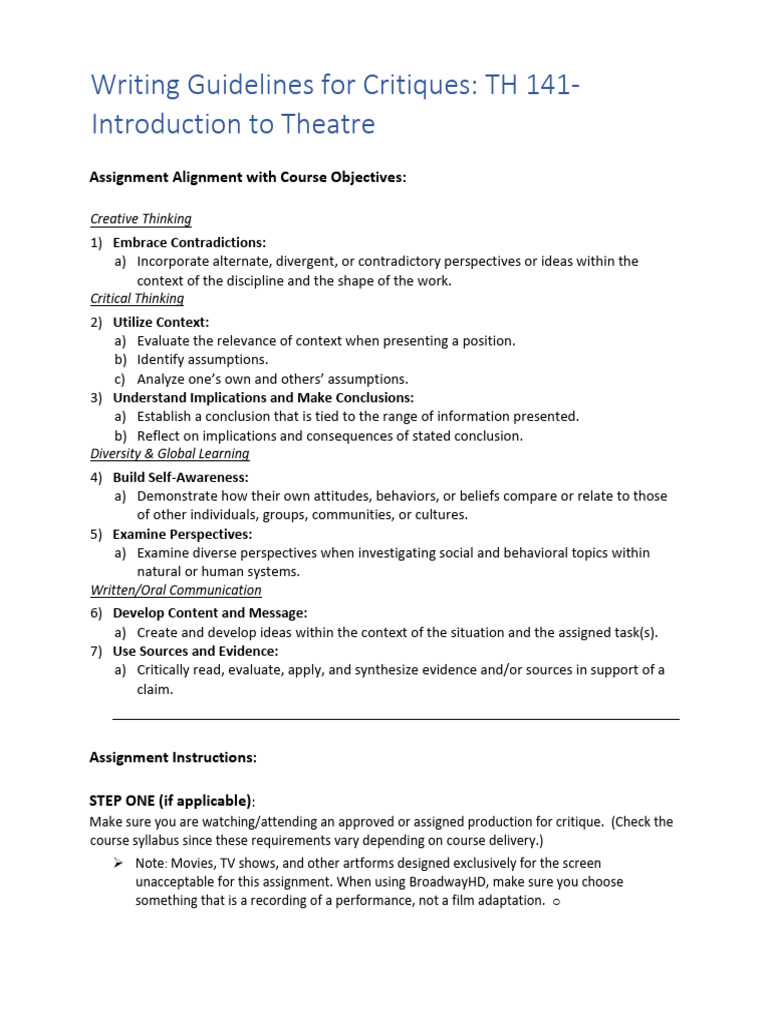 Writing Guidelines For Critiques in TH 141-Update | PDF | Thought ...
