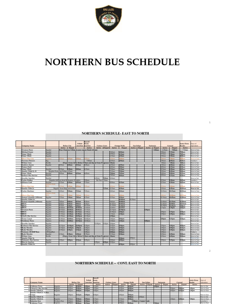 Northern Bus Schedule | PDF