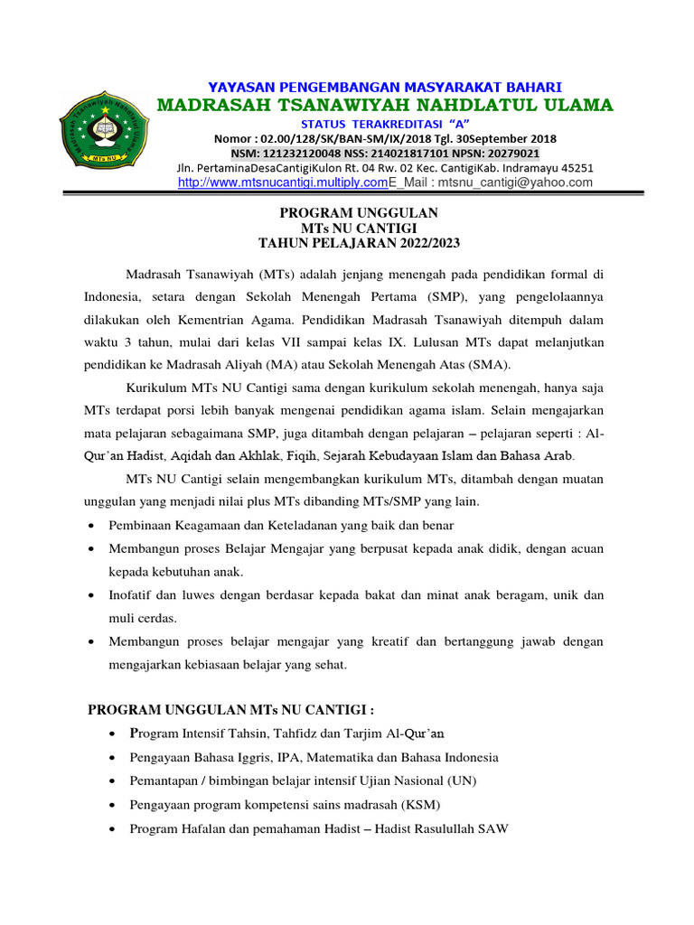 Program Unggulan Mts. | PDF | Karier & Perkembangan | Kesehatan Holistik