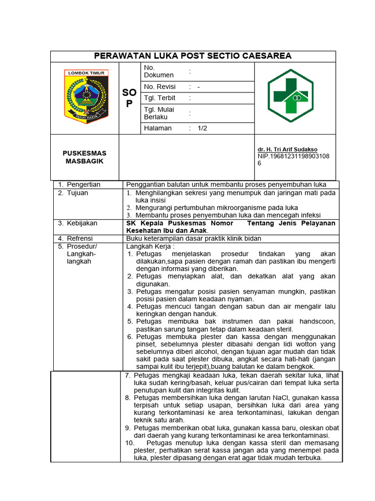 Sop Perawatan Luka Post SC | PDF