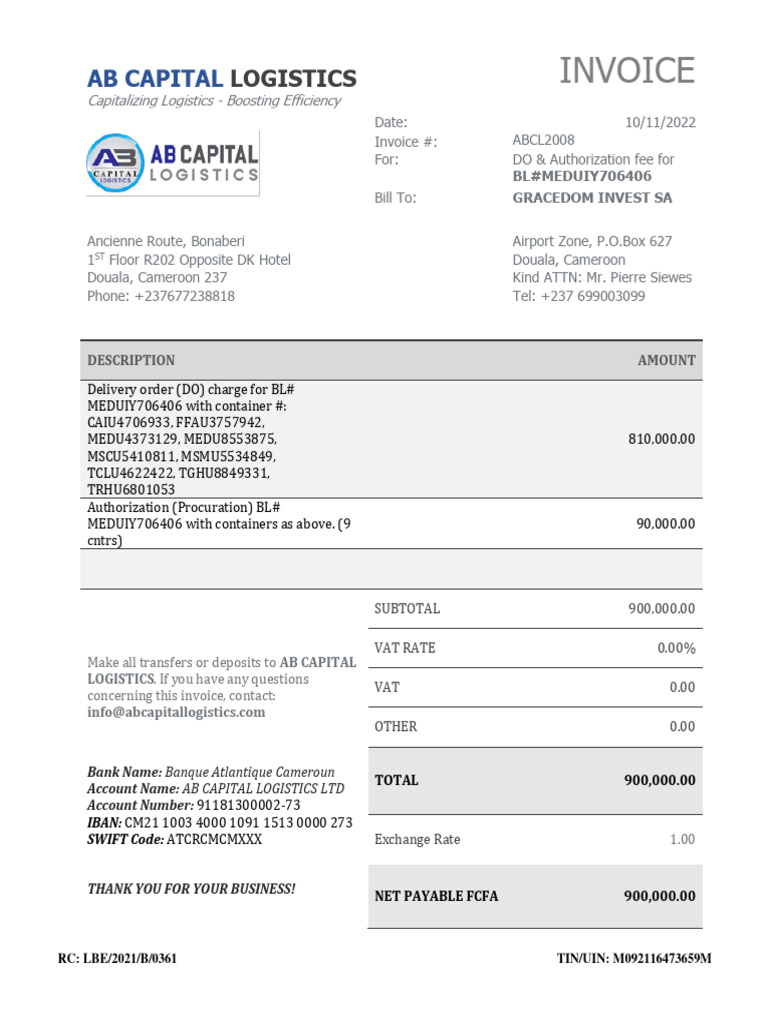 DO Authorization Invoice GraceDom Invest MEDUIY706406 10.11.2022 | PDF ...