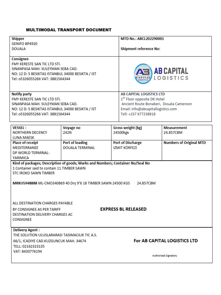 Multimodal Transport Document Overview | PDF