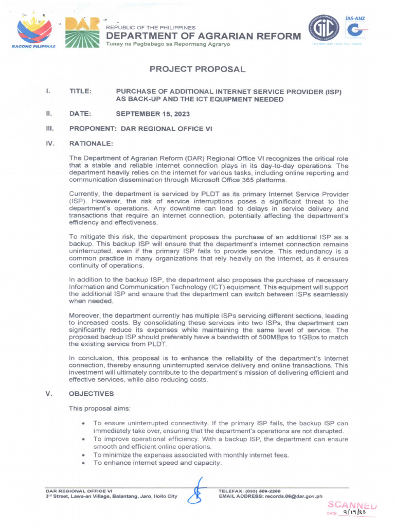 Project Proposal - Purchase of Additional Internet Service Provider As Back-Up and The ICT ...