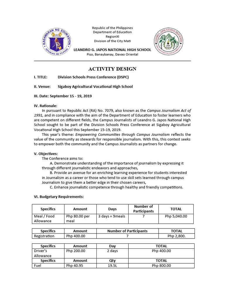Activity Design - DSPC | PDF