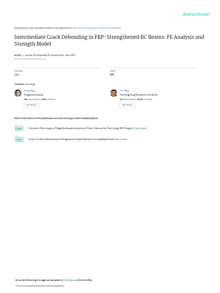 Intermediate Crack Debonding In Frp Strengthened Rc Beams Fe Analysis And Strength Model Pdf