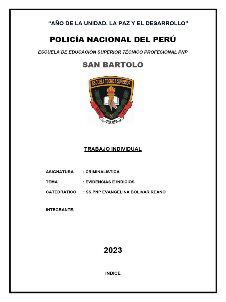 Trabajo SB Indicios y Evidencias | PDF | Policía | Evidencia Trabajo SB Indicios y Evidencias | PDF | Policía | Evidencia