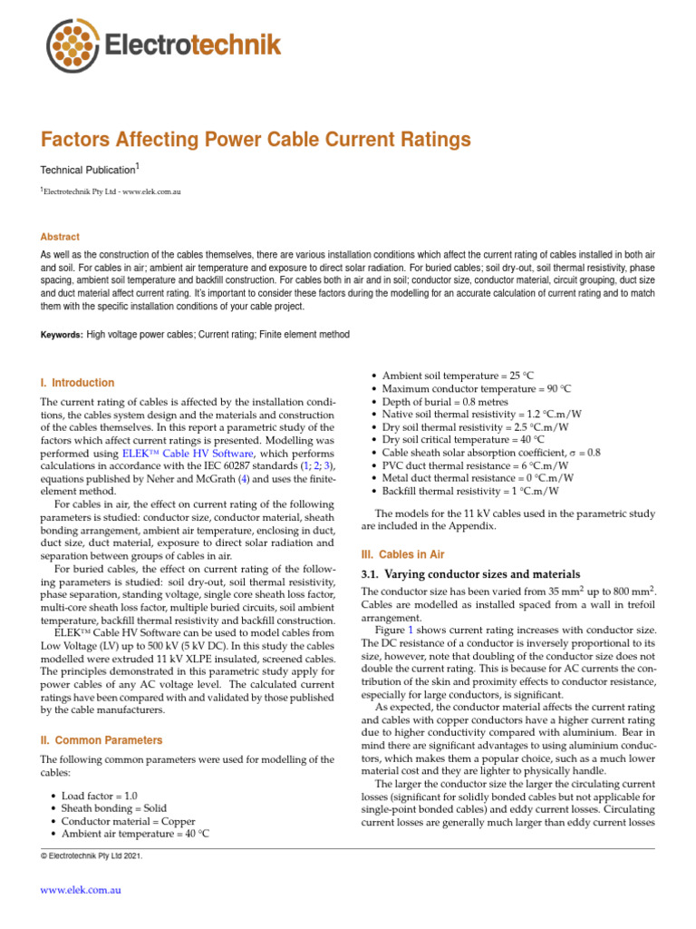Factors Affecting Power Cable Current Ratings | Download Free PDF | Electrical Resistivity And ...