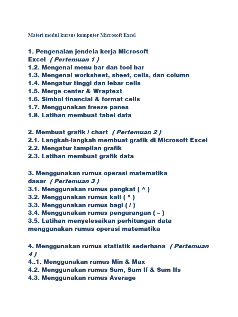 Materi Modul Kursus Komputer Microsoft Excel | PDF