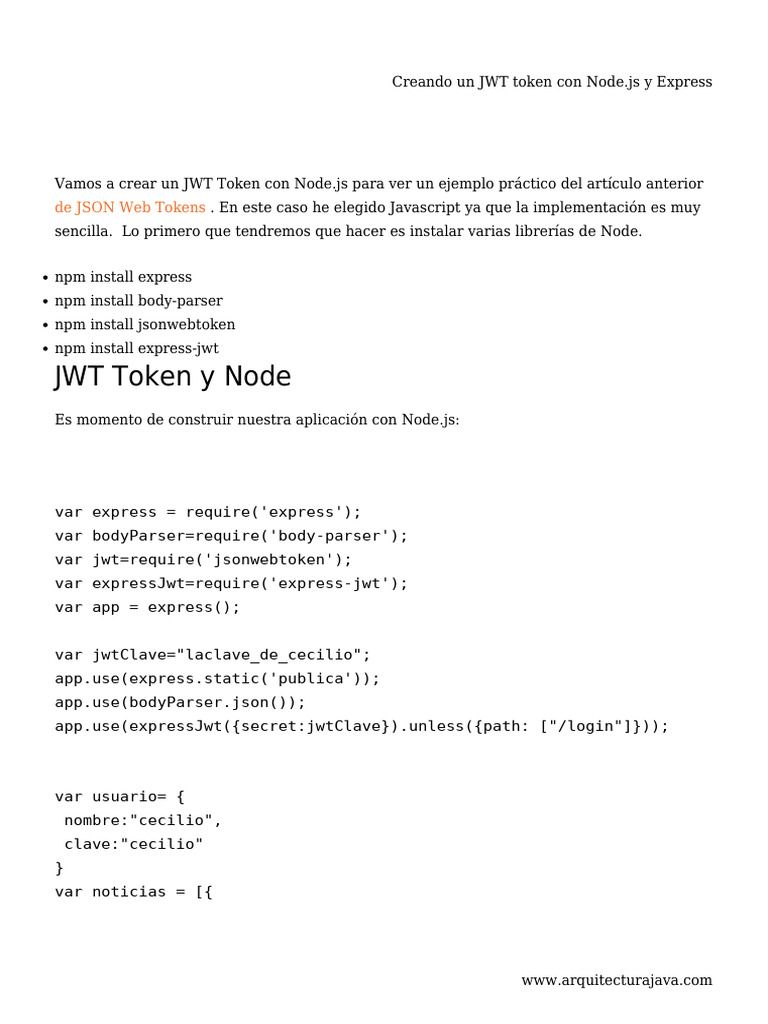 Creando un JWT token con Node.js y Express | PDF | Redes | Internet y web