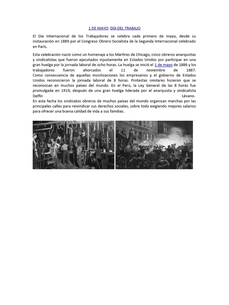 1 De Mayo Dia Del Trabajador Pdf