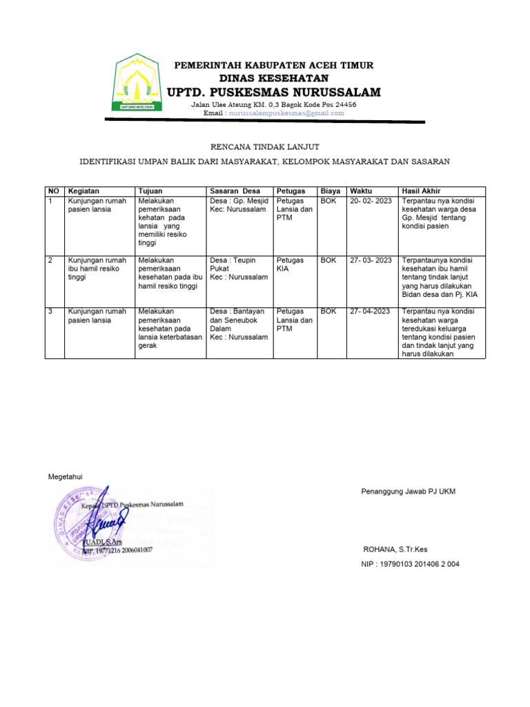 Rencana Tindak Lanjut Dan Identifikasi Umpan Balik | PDF