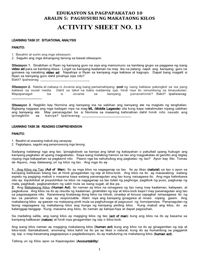 2nd Quarter ESP10 ARALIN 5 ACTIVITY SHEET | PDF