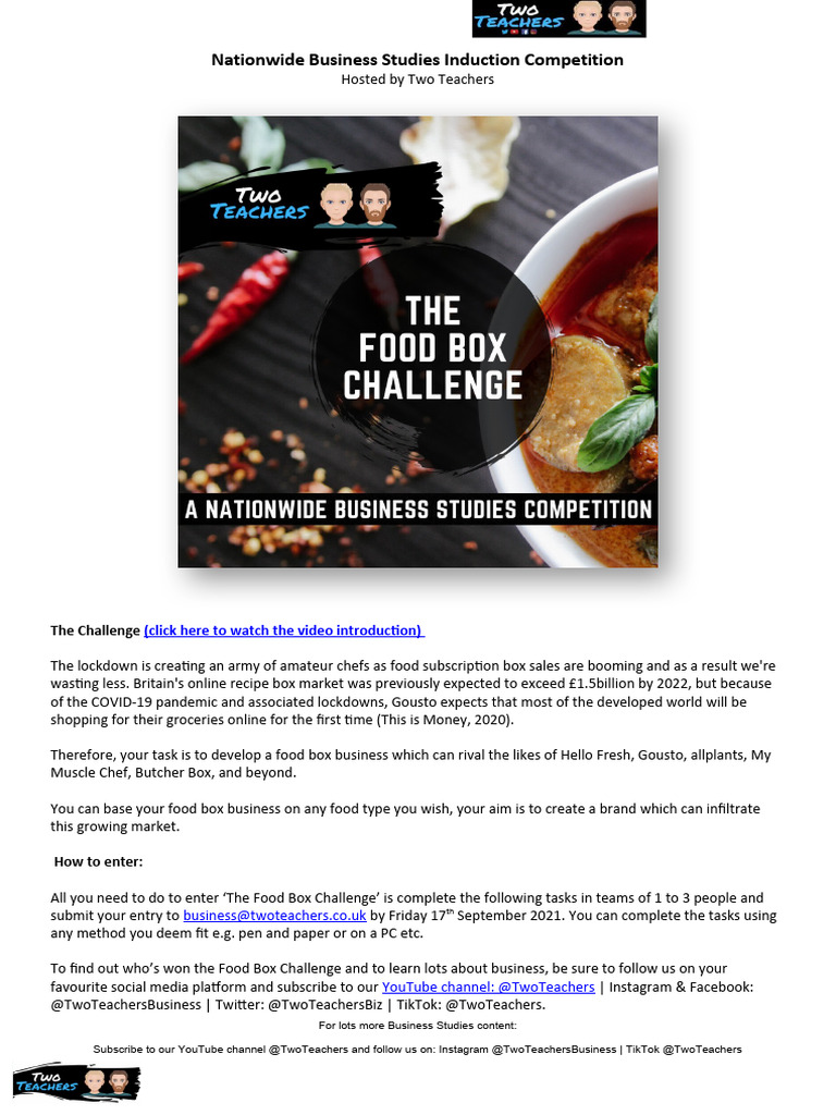 Food Box Business Challenge Guide | PDF | You Tube | Mass Media