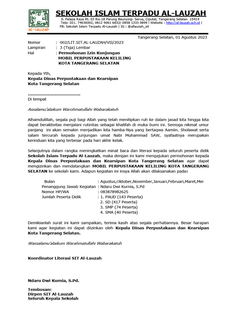 Surat Permohonan Mobil Keliling Perpustakaan | PDF | Ilmu Sosial