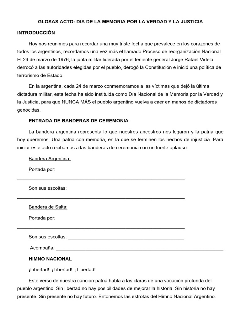 Glosas Acto de La Memoria | PDF | Argentina Glosas Acto de La Memoria | PDF | Argentina