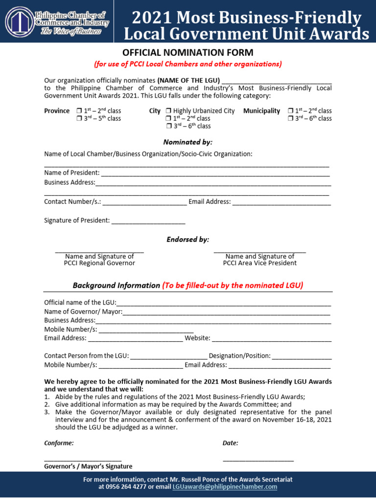 Nomination Form - 2021 LGU Awards | PDF | Government