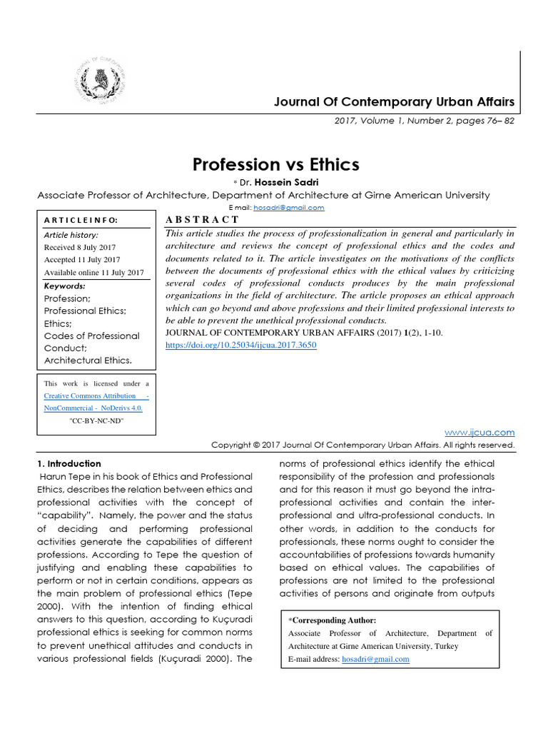 Profession vs Ethics | PDF | Architect | Profession