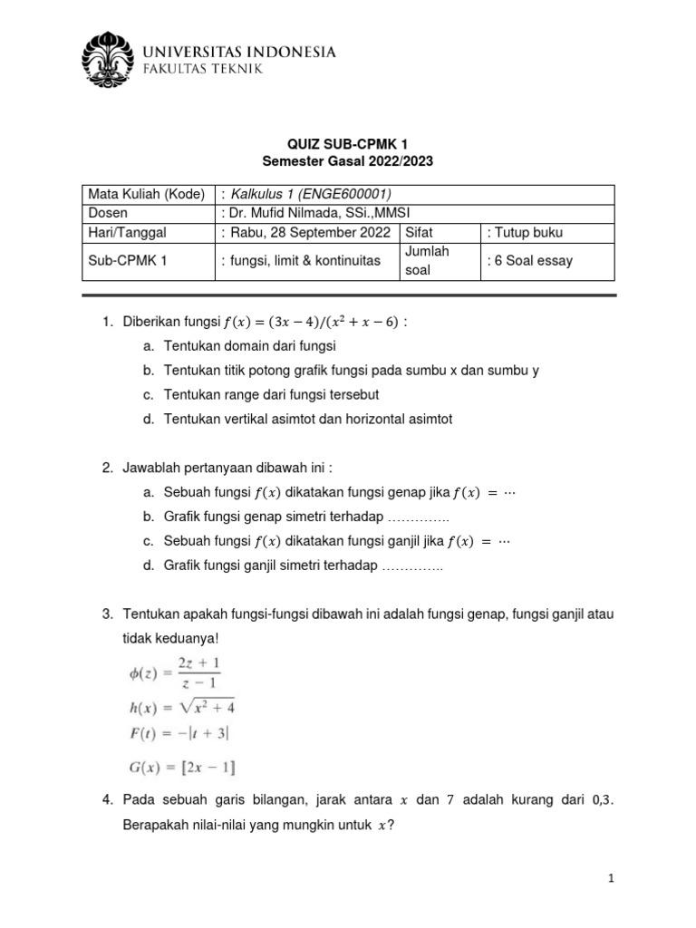 Soal Quiz Sub CPMK 1 | PDF
