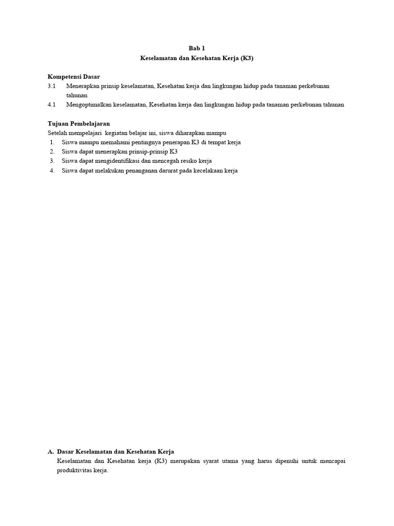KD 3.1 Dasar Keselamatan Kerja | PDF