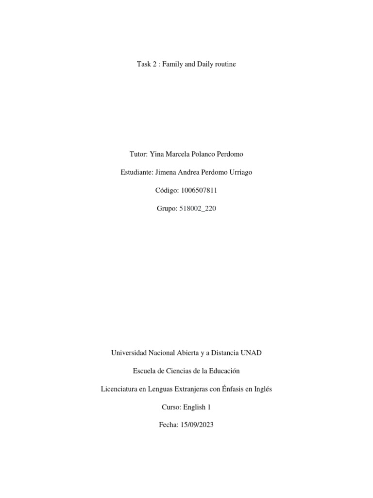 Task 2 Family and Daily Routine ANDREA PERDOMO | PDF