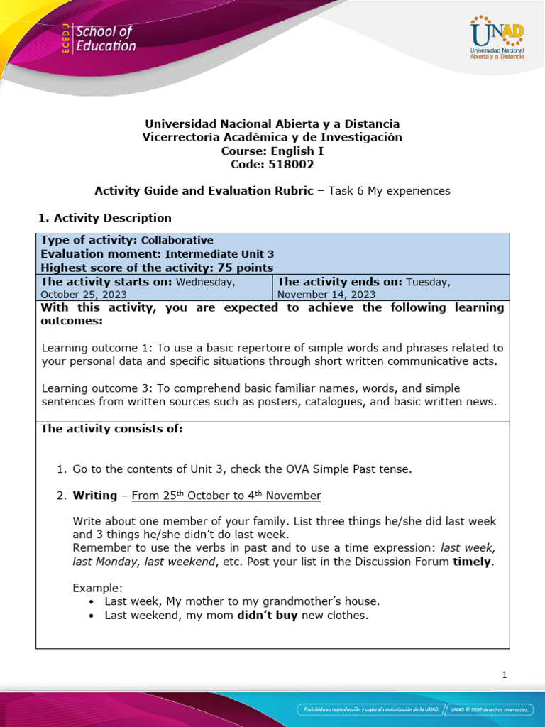 Activity Guide and Evaluation Rubric - Unit 3 - Task 6 - My Experiences | PDF | Plagiarism ...