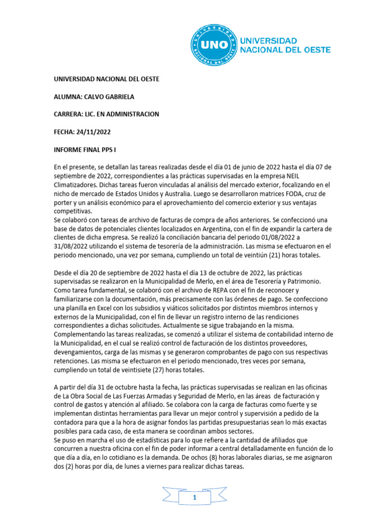 Informe Final PPS I - Calvo Gabriela | PDF | Business | Economias