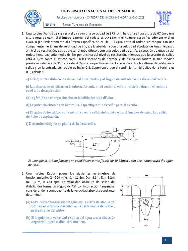 TP 08 - Turbinas de Reaccion 2023 | PDF | Turbina | Ingeniería mecánica
