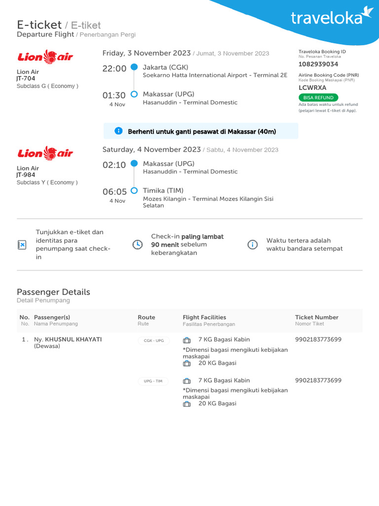 Khusnul Khayati-CGK-LCWRXA-TIM-FLIGHT - ORIGINATING | PDF