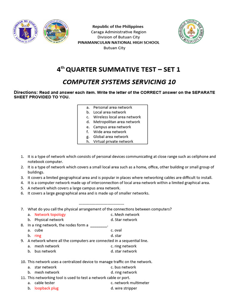 4th TLE 10 SUMMATIVE - CSS | PDF | Computer Network | Local Area Network