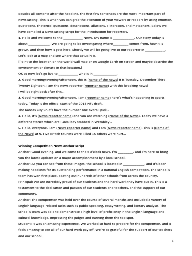 News Anchor Script | Download Free PDF | Traffic Collision