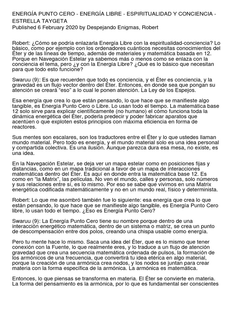 Energia Punto Cero Energia Libre Espiritualidad y Conciencia Estrella Taygeta | PDF | Amor ...