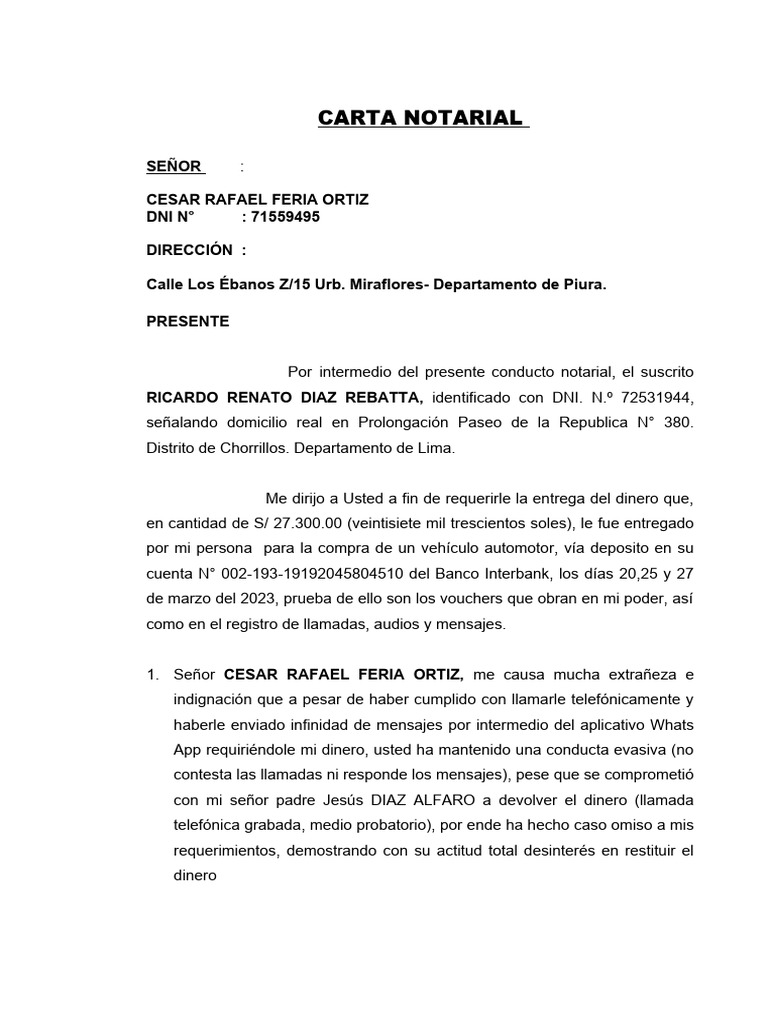 Carta Notarial. Apropiacion Ilicita y Estafa | PDF | Trucos de confianza | Mala conducta