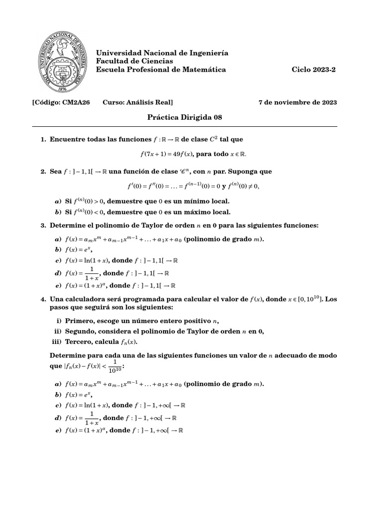 Practica Dirigida8 2023-1 | PDF | Función (Matemáticas) | Funciones y mapeos