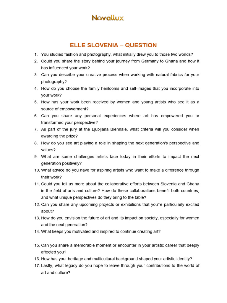 Elle Slovenia - Questions For Zohra Opoku | PDF