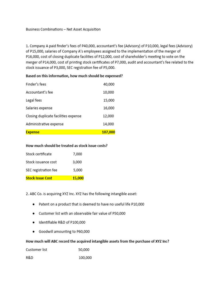 Business Combination HO Questions1 | PDF | Goodwill (Accounting) | Book ...