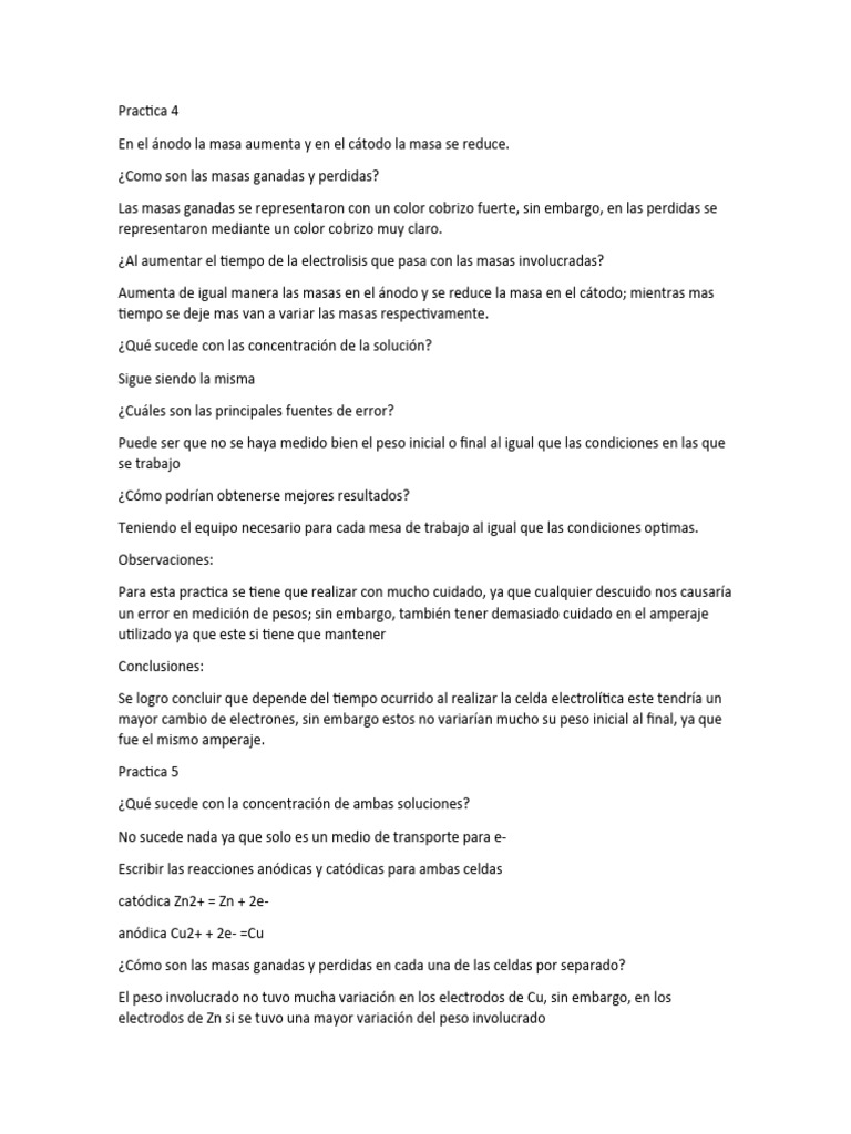 Practica 4 y 5 | PDF | Electrodo | Electrólito