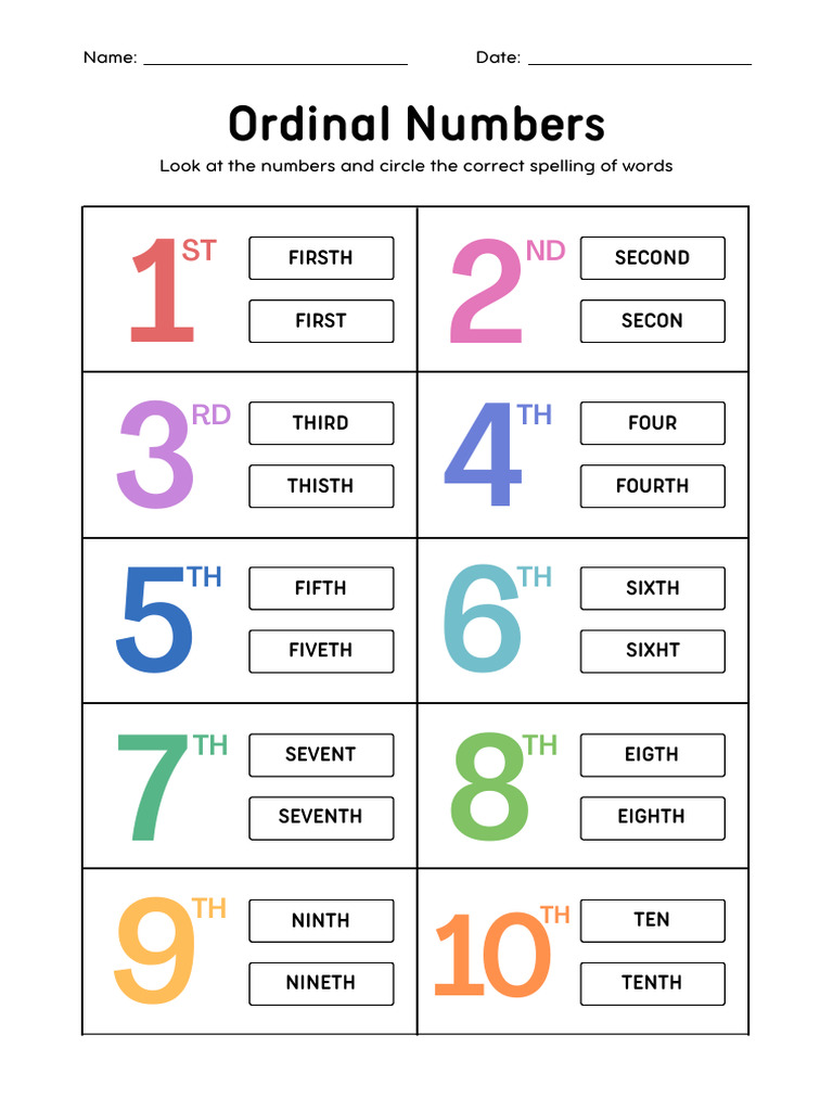 Ordinal Numbers: Firsth Second | PDF