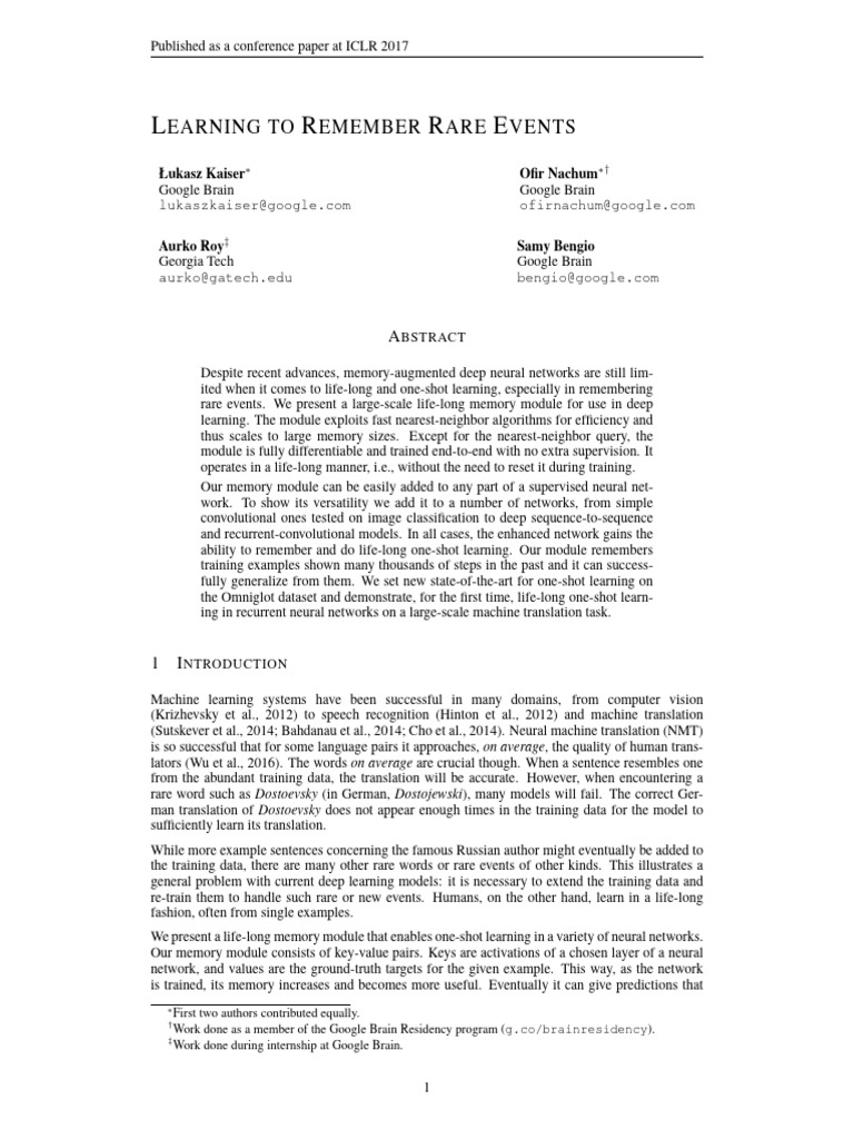 Learning To Remember Rare Events | PDF | Artificial Neural Network ...