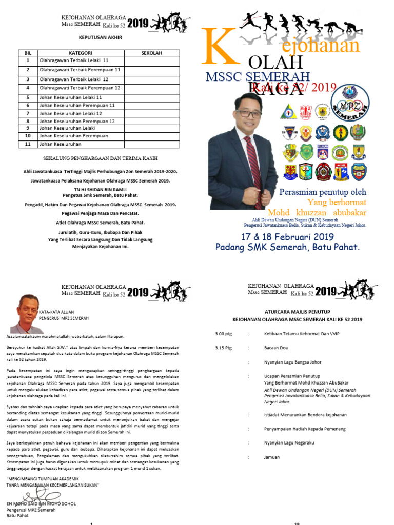 Buku Program Sukan Olahraga MSSC 2019 | PDF