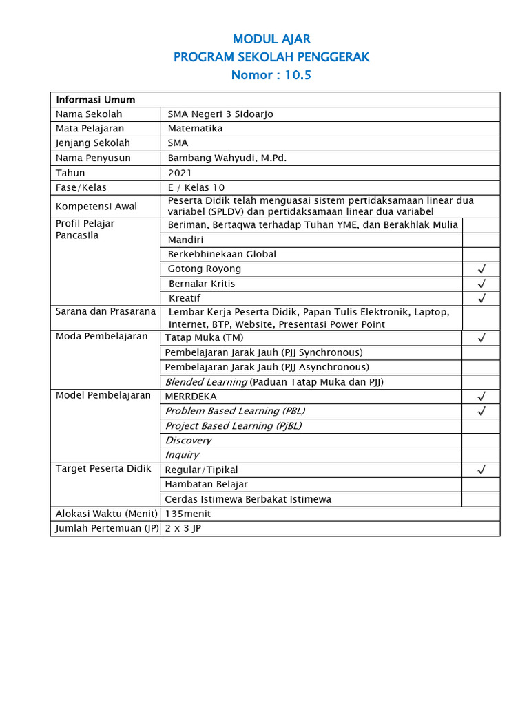 Contoh RPP Program Linear Kurmer Merdeka | PDF