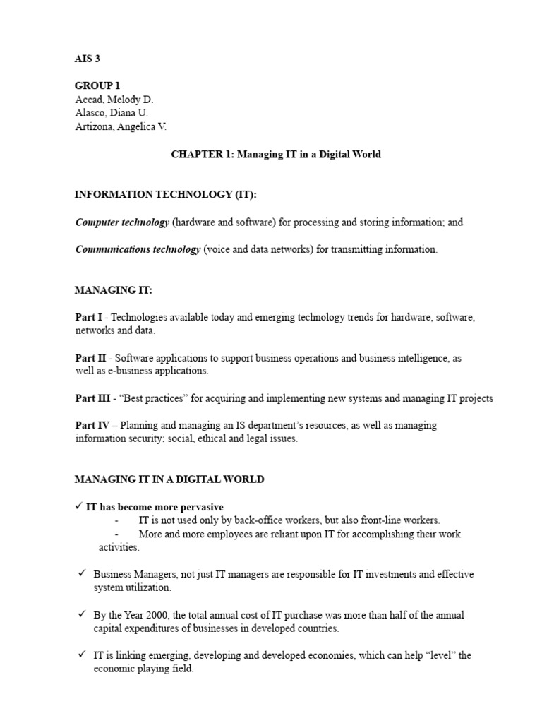 AIS 3 Chapter 1 Managing IT in A Digital World | PDF | Internet | Software As A Service