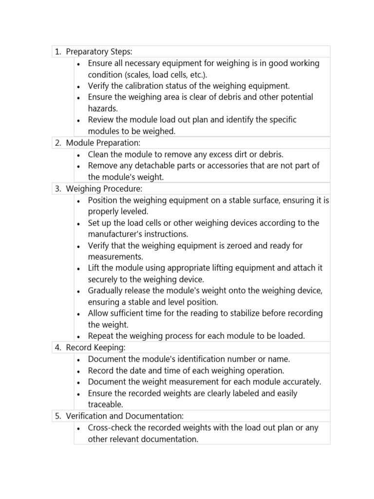 weighing module checklist | PDF
