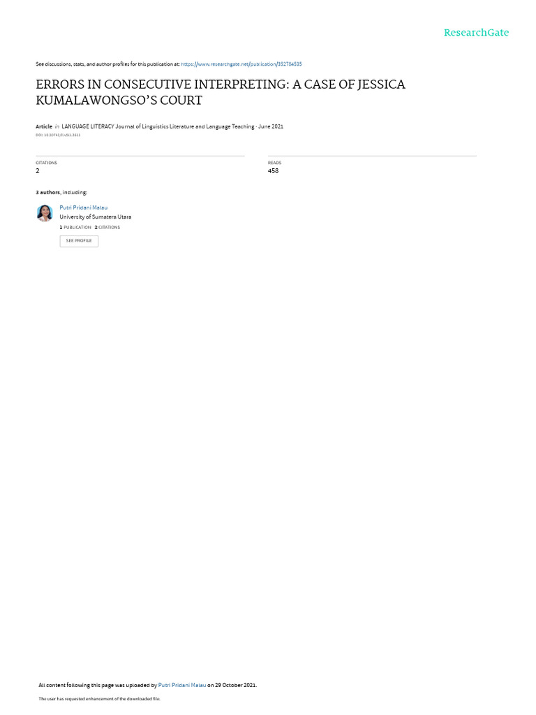 Errors in Consecutive Interpreting A Case of Jessi | PDF | Language Interpretation | Translations