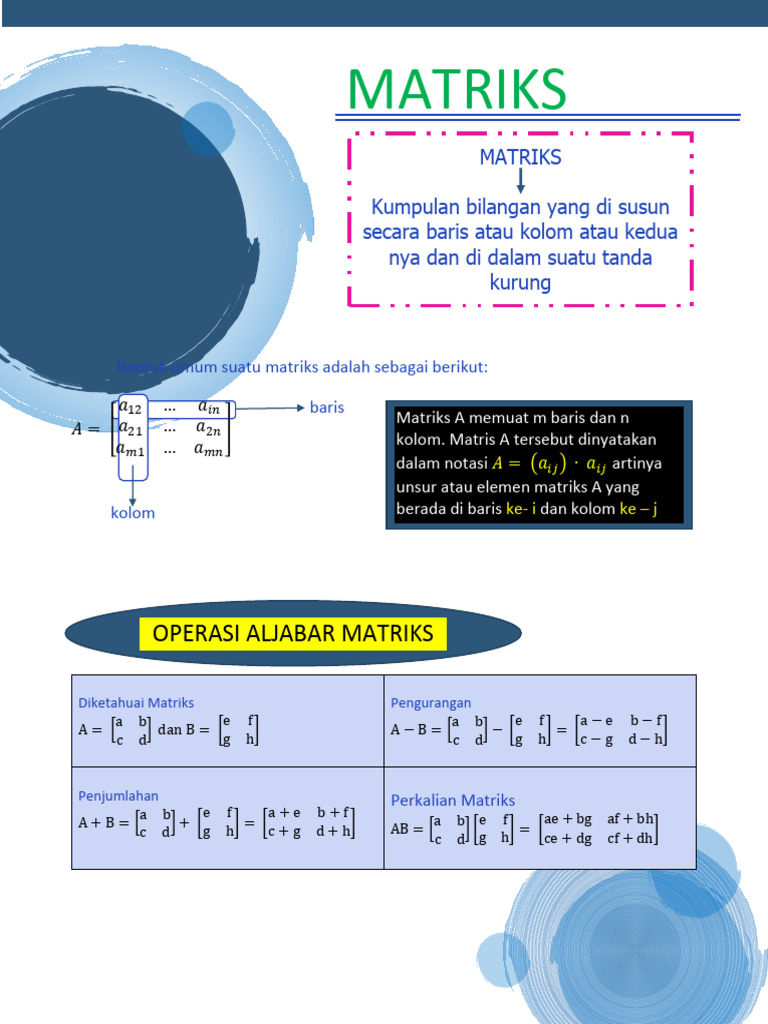 Matriks (Operasi Aljabar, Transpose, Determinan) | PDF