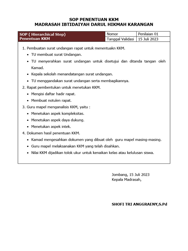 Sop Penentuan KKM | PDF