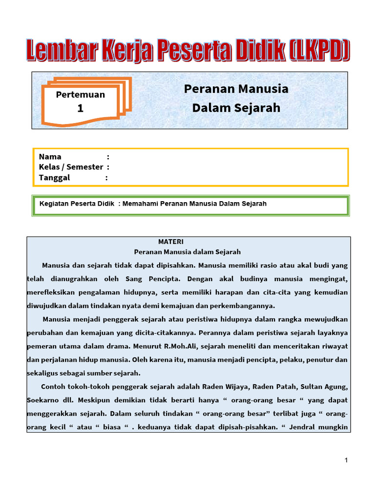 LKPD 1. Peranan Manusia Dalam Sejarah | PDF